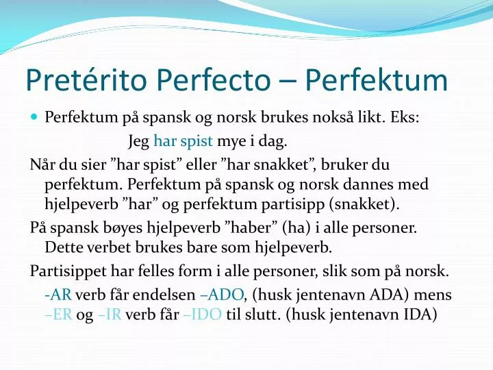 PPT - Pretérito Perfecto – Perfektum PowerPoint Presentation, free ...