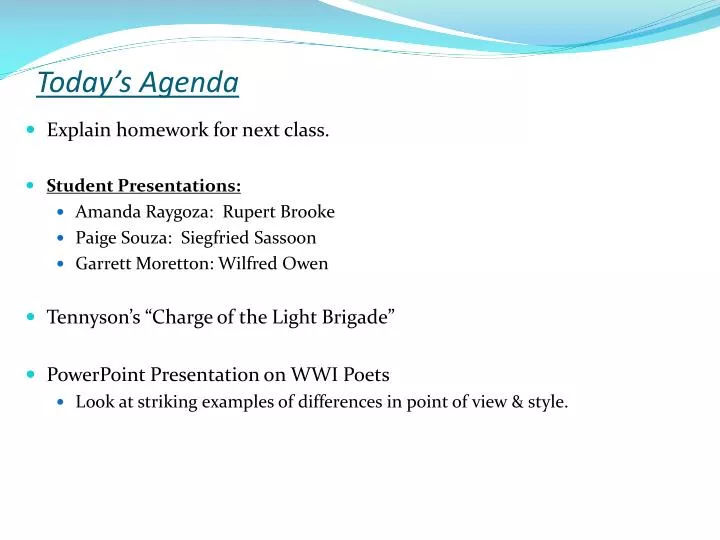 PPT - Today’s Agenda PowerPoint Presentation, free download - ID:6585186