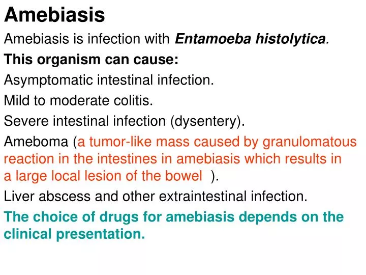PPT - Amebiasis Amebiasis is infection with Entamoeba histolytica ...
