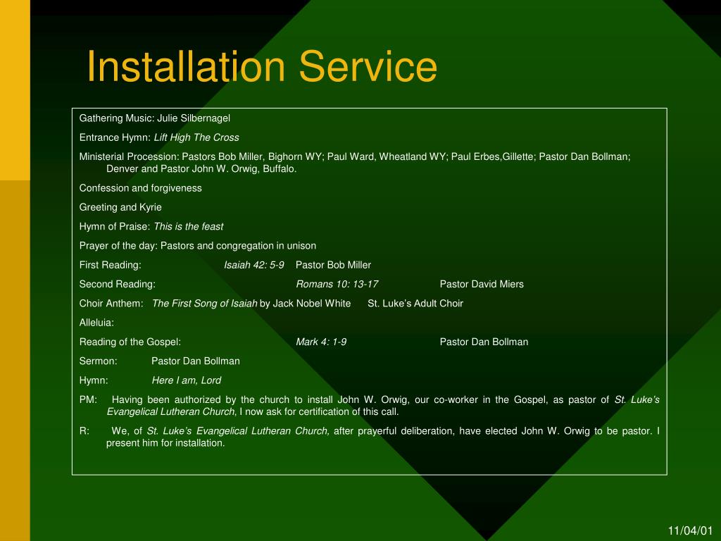 PPT - Installation of Pastor John W. Orwig at St. Luke’s Evangelical ...