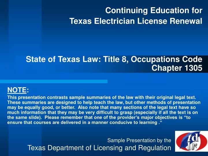 PPT - Continuing Education for Texas Electrician License Renewal ...