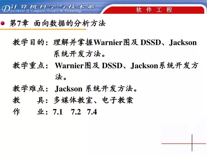 PPT - 教学目的：理解并掌握 Warnier 图及 DSSD 、 Jackson 系统开发方法。 教学重点： Warnier 图及 DSSD 、 Jackson 系统开发方 ...