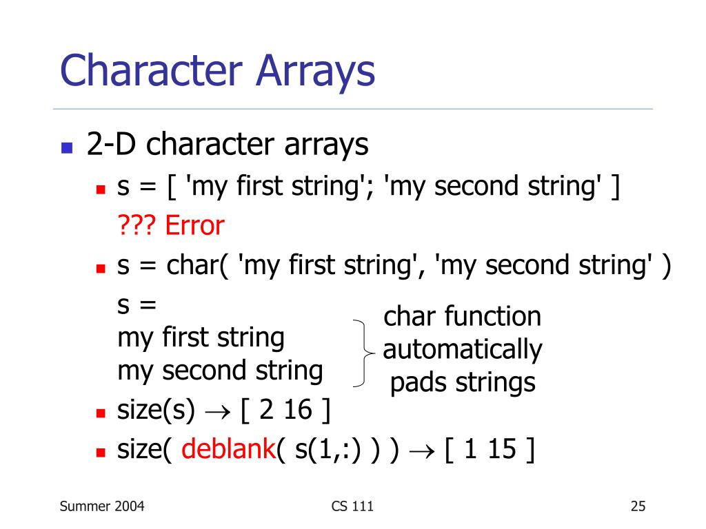 Ppt Additional Data Types 2 D Arrays Logical Arrays Strings Powerpoint Presentation Id