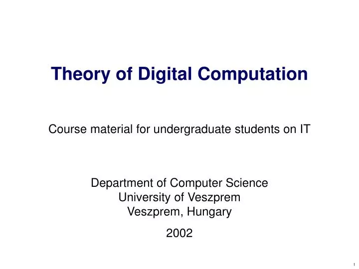 PPT - Theory of Digital Computation PowerPoint Presentation, free ...