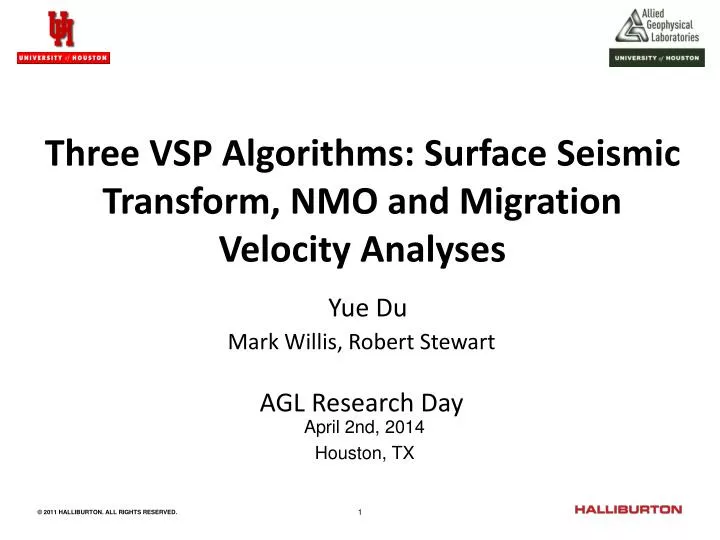 Ppt Three Vsp Algorithms Surface Seismic Transform Nmo And