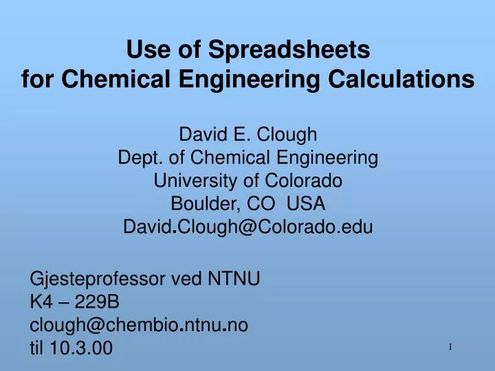 PPT - Use of Spreadsheets for Chemical Engineering Calculations ...