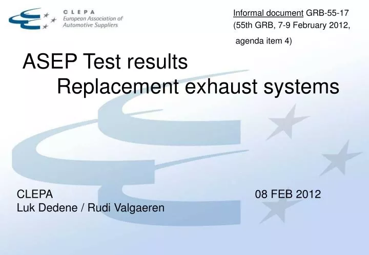 PPT - ASEP Test results Replacement exhaust systems PowerPoint ...