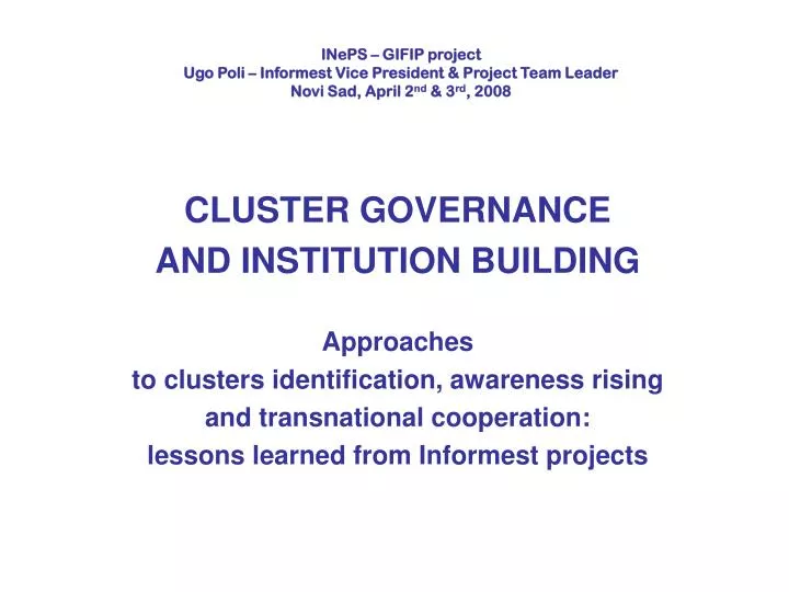PPT - CLUSTER GOVERNANCE AND INSTITUTION BUILDING Approaches PowerPoint ...