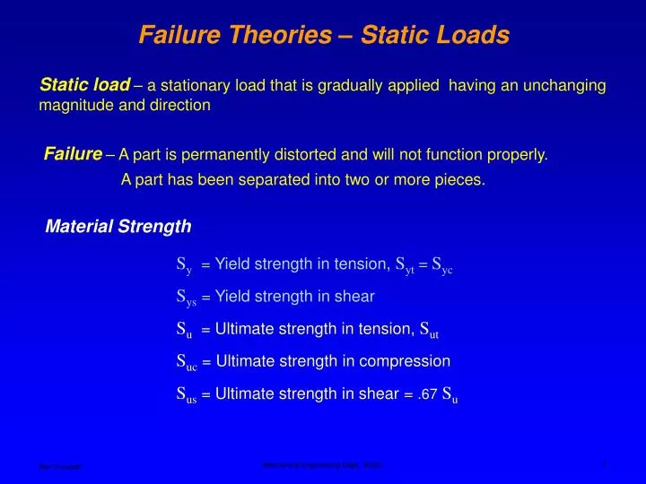PPT - Failure Theories – Static Loads PowerPoint Presentation, free ...