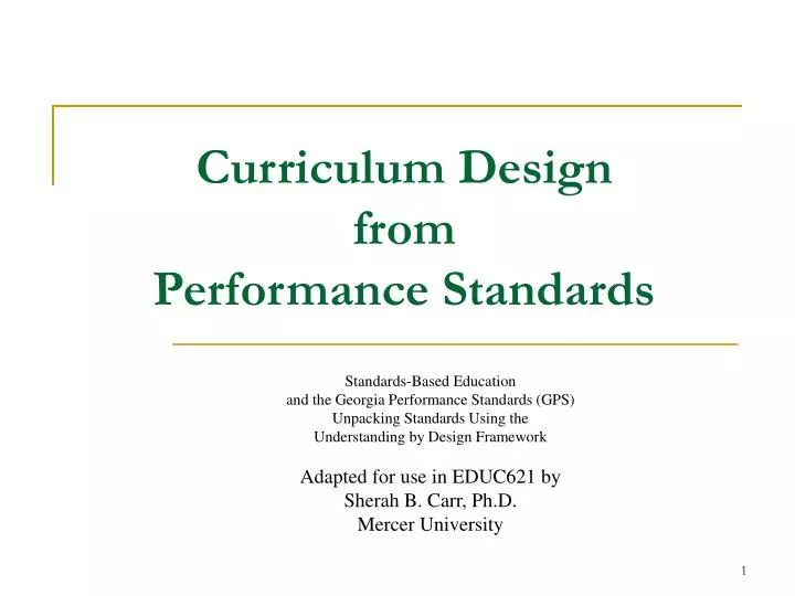 PPT - Curriculum Design from Performance Standards PowerPoint ...