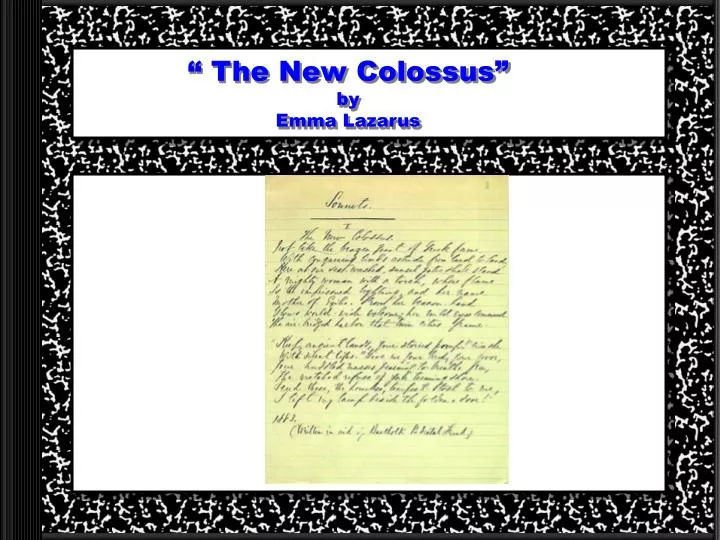PPT - “ The New Colossus” by Emma Lazarus PowerPoint Presentation, free ...