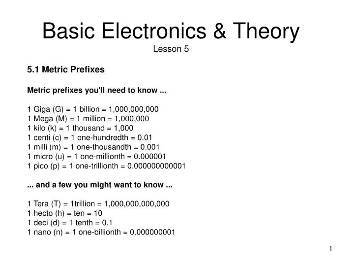 PPT - Basic Electronics & Theory Lesson 5 PowerPoint Presentation, free ...
