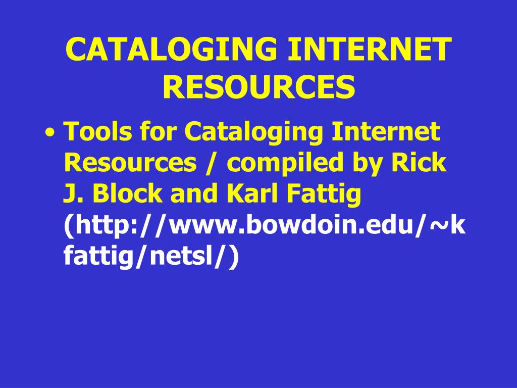PPT - CATALOGING TOOLS IN THE INTERNET PowerPoint Presentation, free ...