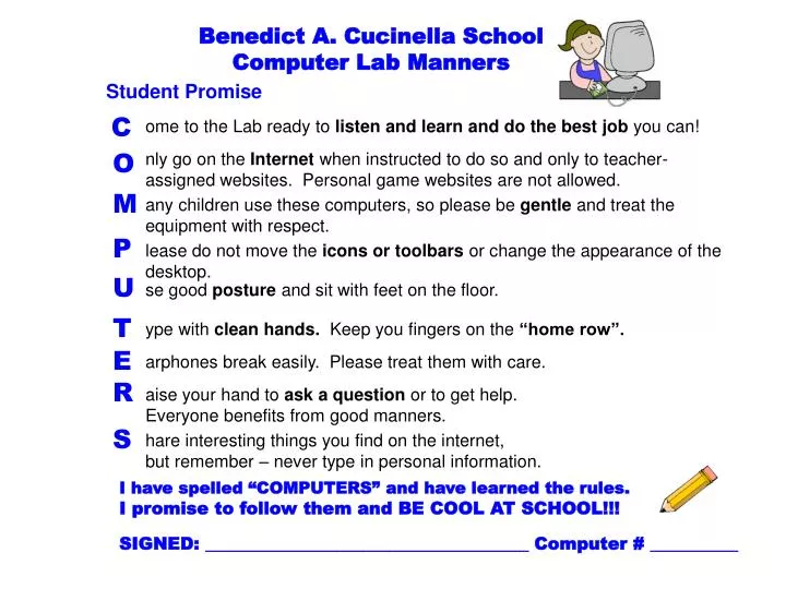 PPT - Benedict A. Cucinella School Computer Lab Manners PowerPoint ...