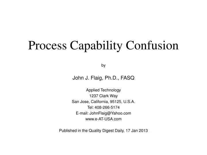 PPT - Process Capability Confusion PowerPoint Presentation, free ...