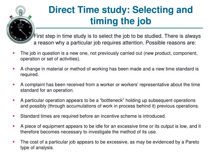 PPT - Direct Time study: Selecting and timing the job PowerPoint ...