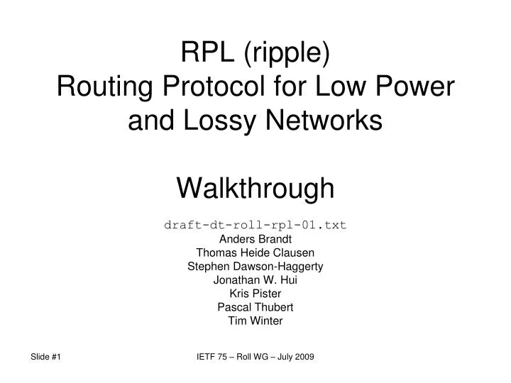 Ppt Rpl Ripple Routing Protocol For Low Power And Lossy Networks