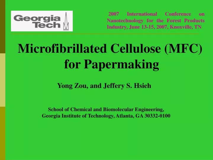 PPT - Microfibrillated Cellulose (MFC) for Papermaking PowerPoint ...
