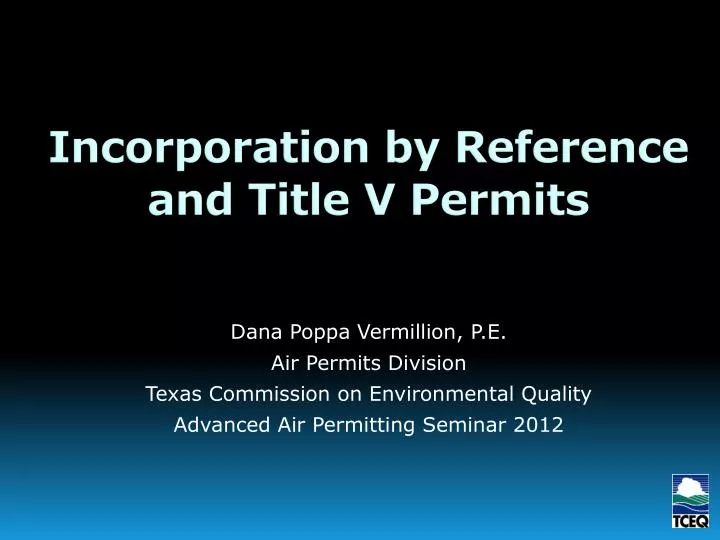 PPT - Incorporation by Reference and Title V Permits PowerPoint ...