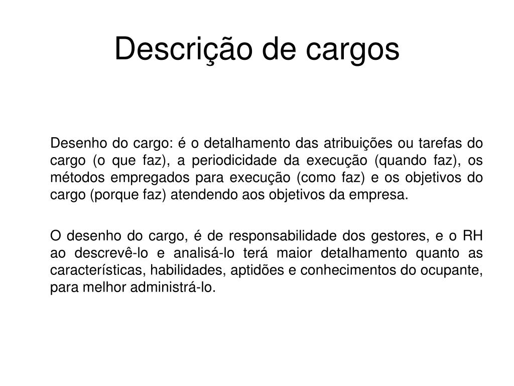 PPT - DESCRIÇÃO E ANÁLISE DE CARGOS PowerPoint Presentation, free ...