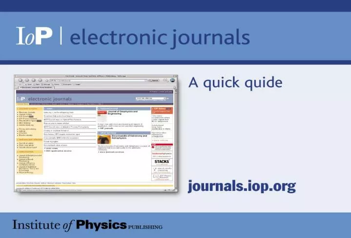 PPT - Welcome! A quick guide to IOP’s Electronic Journals Contact us ...