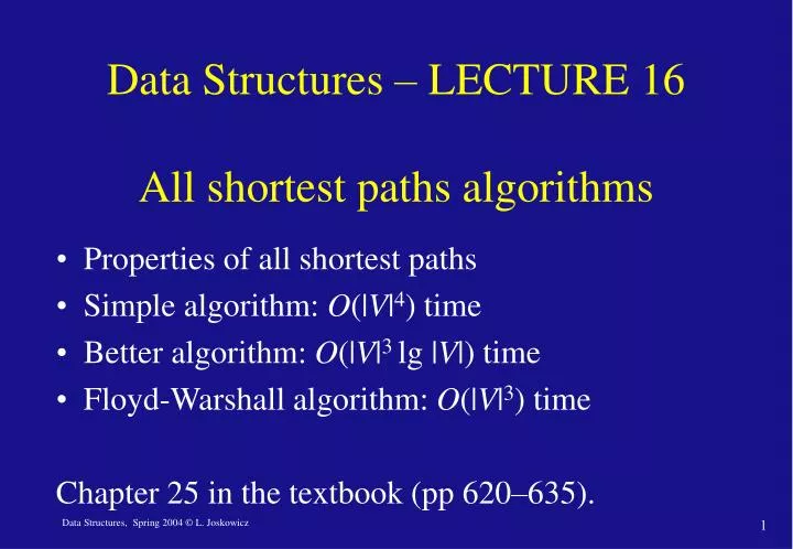 Ppt Data Structures Lecture 16 All Shortest Paths Algorithms