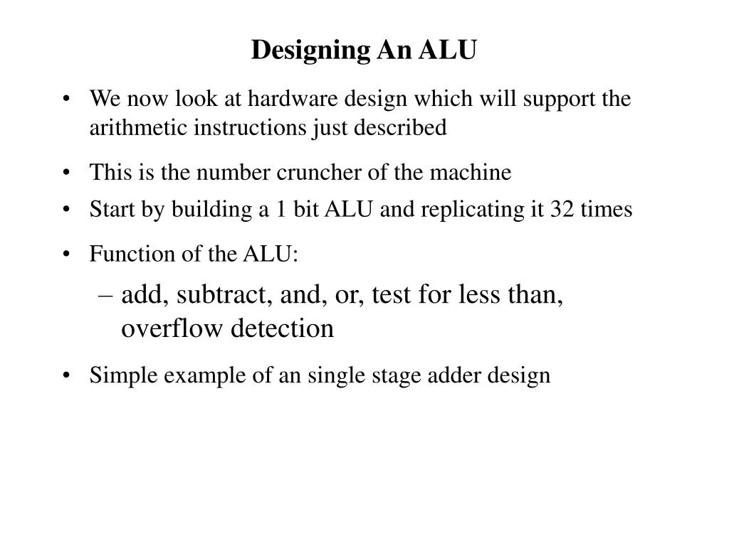 PPT - MIPS Architecture Arithmetic/Logic Instructions ALU Design ...
