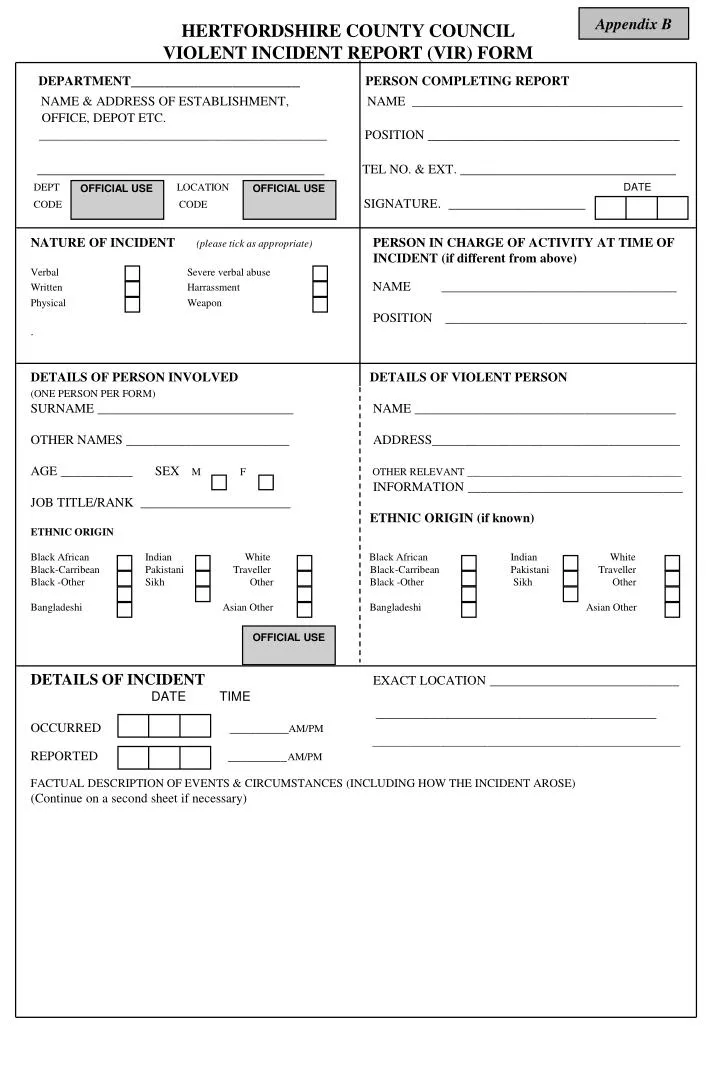 PPT - HERTFORDSHIRE COUNTY COUNCIL VIOLENT INCIDENT REPORT (VIR) FORM ...