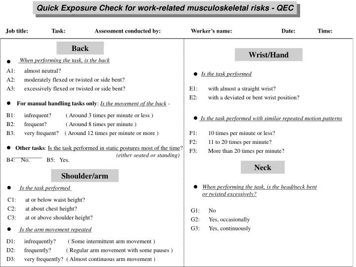 PPT - Quick Exposure Check for work-related musculoskeletal risks - QEC ...
