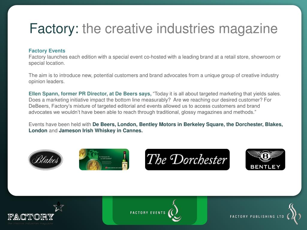 PPT - Factory: the creative industries magazine PowerPoint Presentation ...