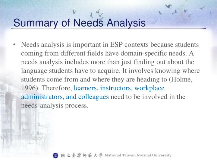 PPT - Needs Analysis and ESP Curriculum Design PowerPoint Presentation ...