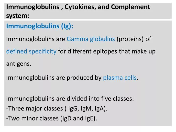Ppt Immunoglobulins Cytokines And Complement System Powerpoint