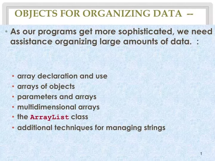 PPT - Objects for Organizing Data -- PowerPoint Presentation, free ...