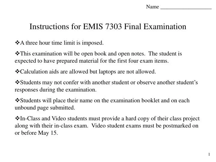 PPT - Instructions for EMIS 7303 Final Examination PowerPoint ...