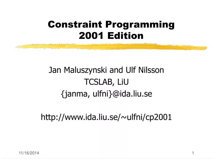PPT - Constraint Programming 2001 Edition PowerPoint Presentation, free ...