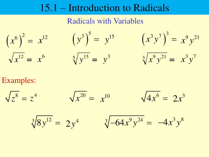 PPT - 15.1 – Introduction to Radicals PowerPoint Presentation - ID:6701800