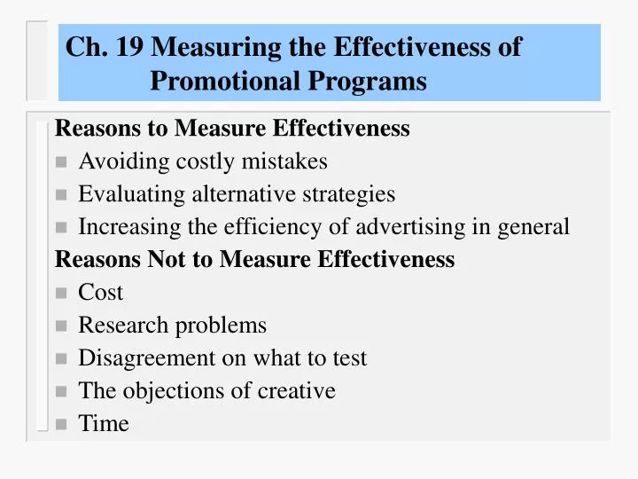 PPT - Ch. 19 Measuring the Effectiveness of Promotional Programs ...