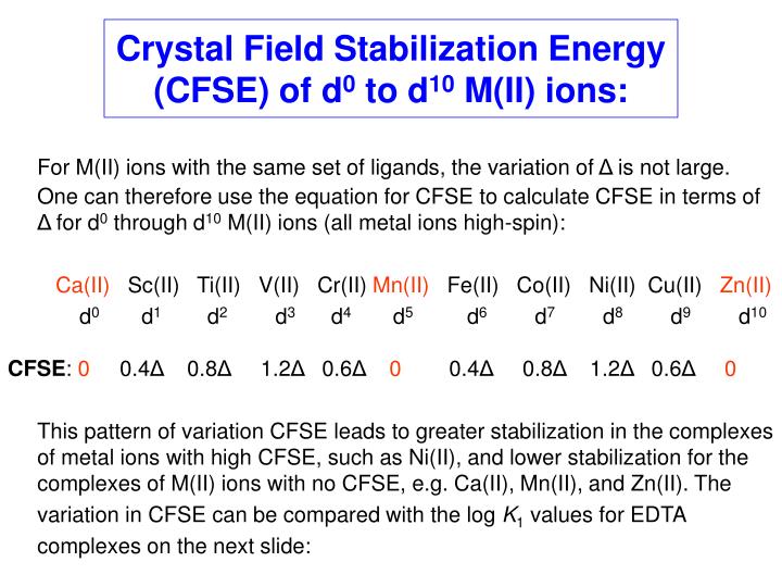 PPT - Bonding in complexes of d-block metal ions – Crystal Field Theory ...
