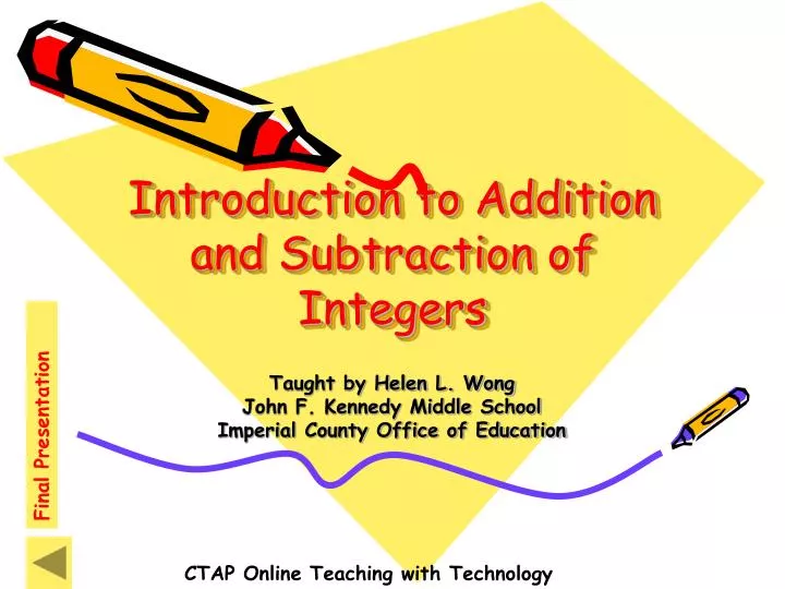 PPT - Introduction to Addition and Subtraction of Integers PowerPoint ...