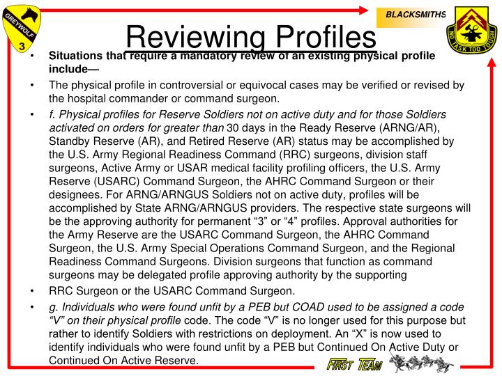 PPT - ARMY PHYSICAL PROFILES INSTRUCTOR: SSG CLAUSEN PowerPoint ...