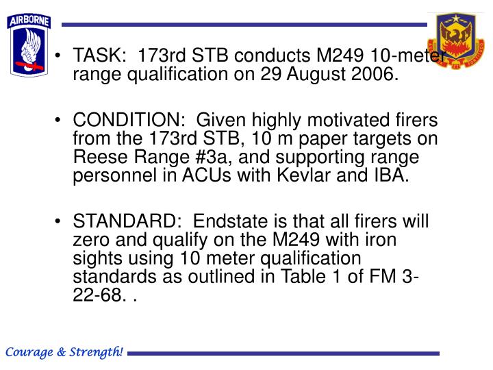 PPT - STB, 173 rd ABN M249 Range Brief PowerPoint Presentation - ID:6728692