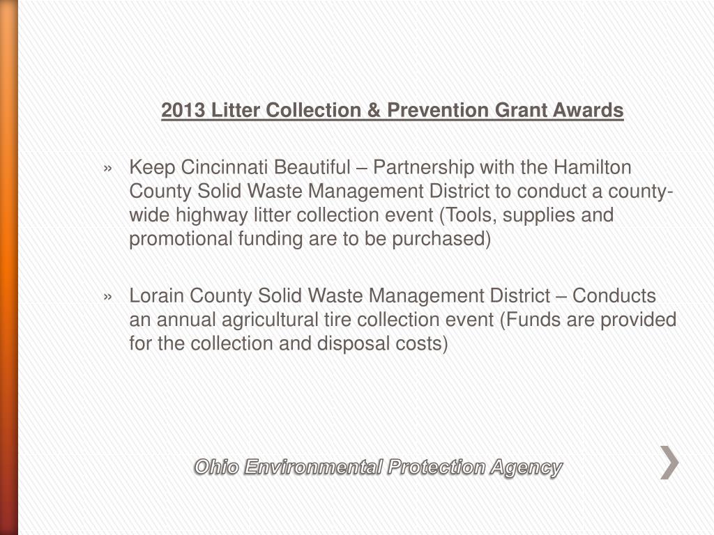 PPT - Ohio EPA 2013 Community Development and Recycling Grant Awards ...