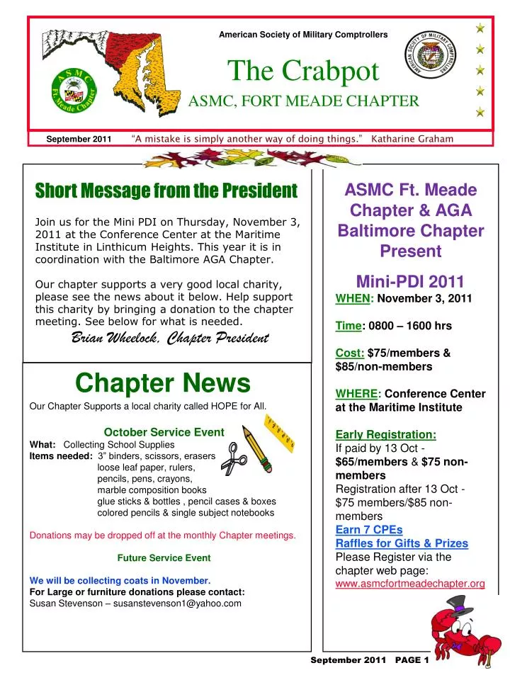 PPT - ASMC Ft. Meade Chapter & AGA Baltimore Chapter Present Mini-PDI ...