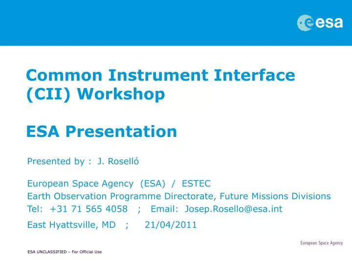 PPT - Common Instrument Interface (CII) Workshop ESA Presentation ...
