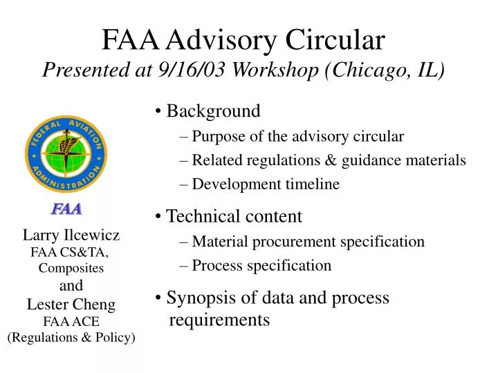 PPT - FAA Advisory Circular Presented at 9/16/03 Workshop (Chicago, IL ...