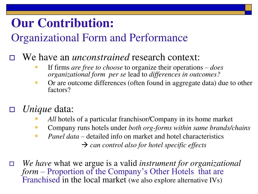 PPT - Organizational Form and Performance: Evidence from the Hotel ...