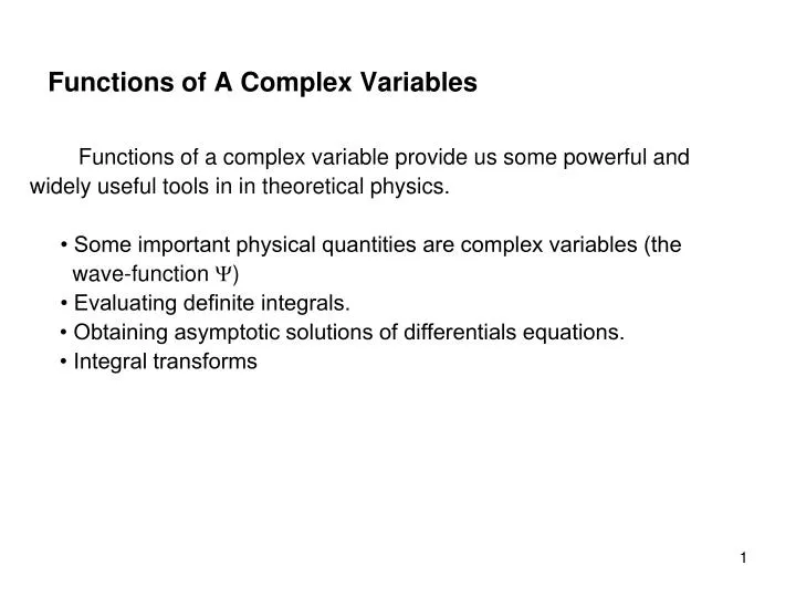 PPT - Functions of A Complex Variables PowerPoint Presentation, free download - ID:6754241