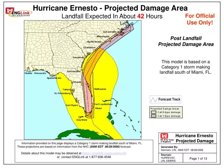 PPT - Hurricane Ernesto - Projected Damage Area Landfall Expected In ...