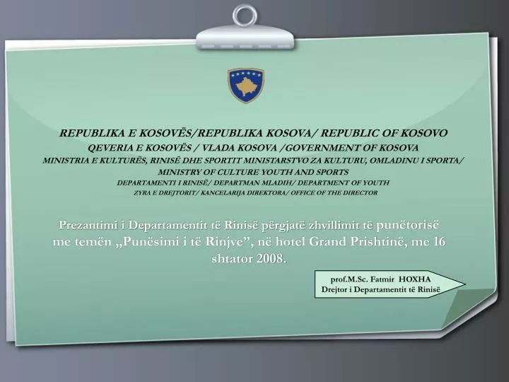 PPT - prof.M.Sc. Fatmir HOXHA Drejtor i Departamentit të Rinisë ...