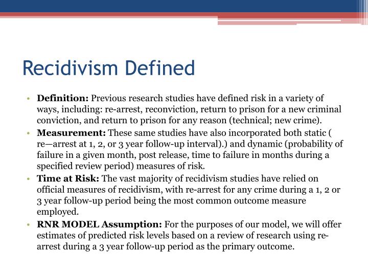 PPT - An Overview of Recidivism& Risk Assumptions in the RNR Simulation ...